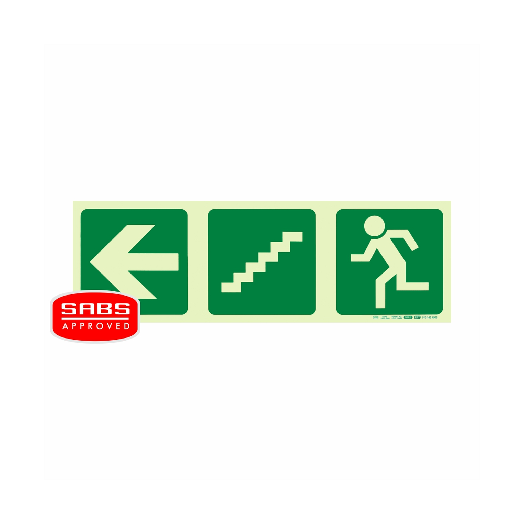 Photoluminescent 190Mm Safety Sign -E17-Arrow Left+Stairs Going Down ...