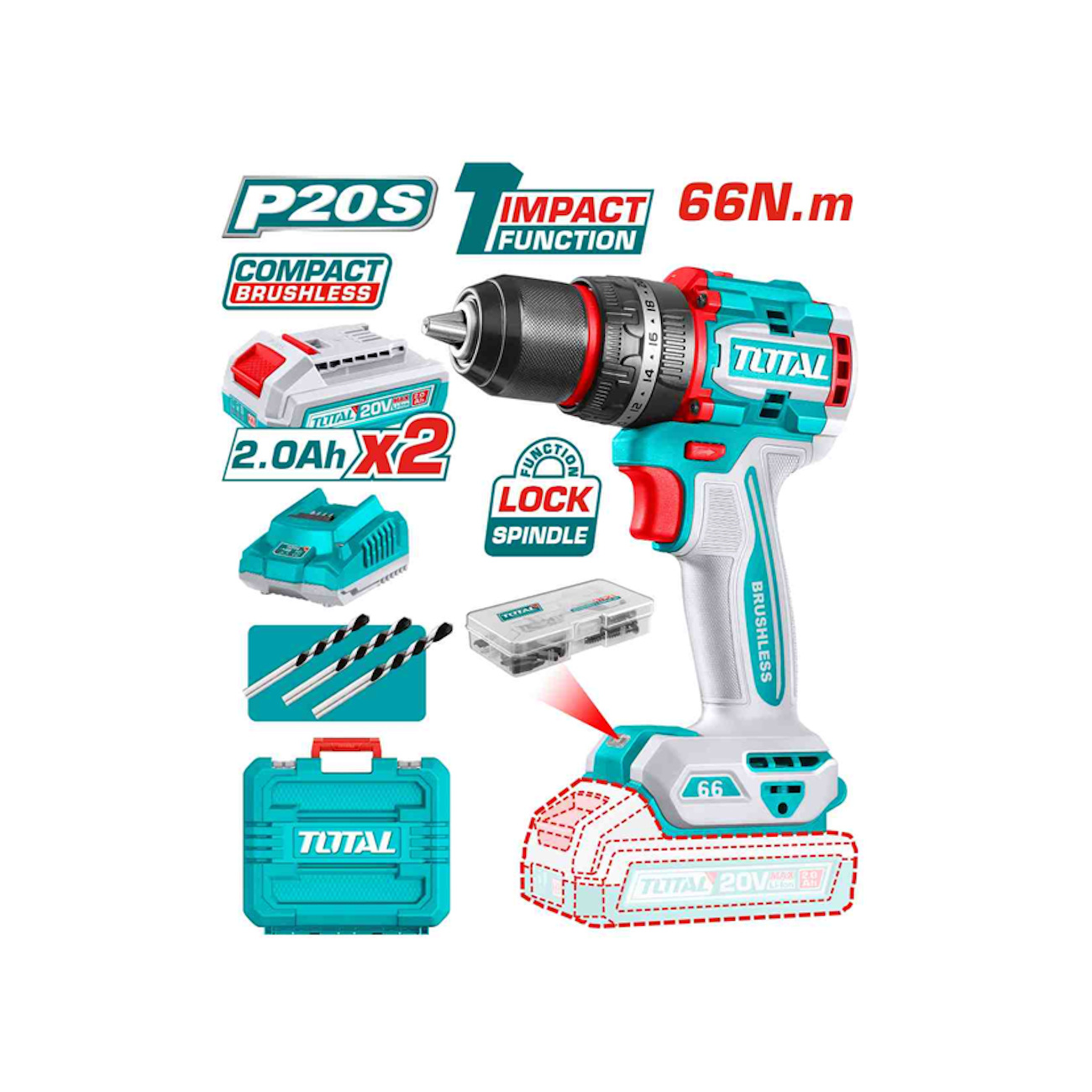 Total Lithium-Ion Brushless Impact Drill 66Nm 13mm TIDLI20668 for sale ...