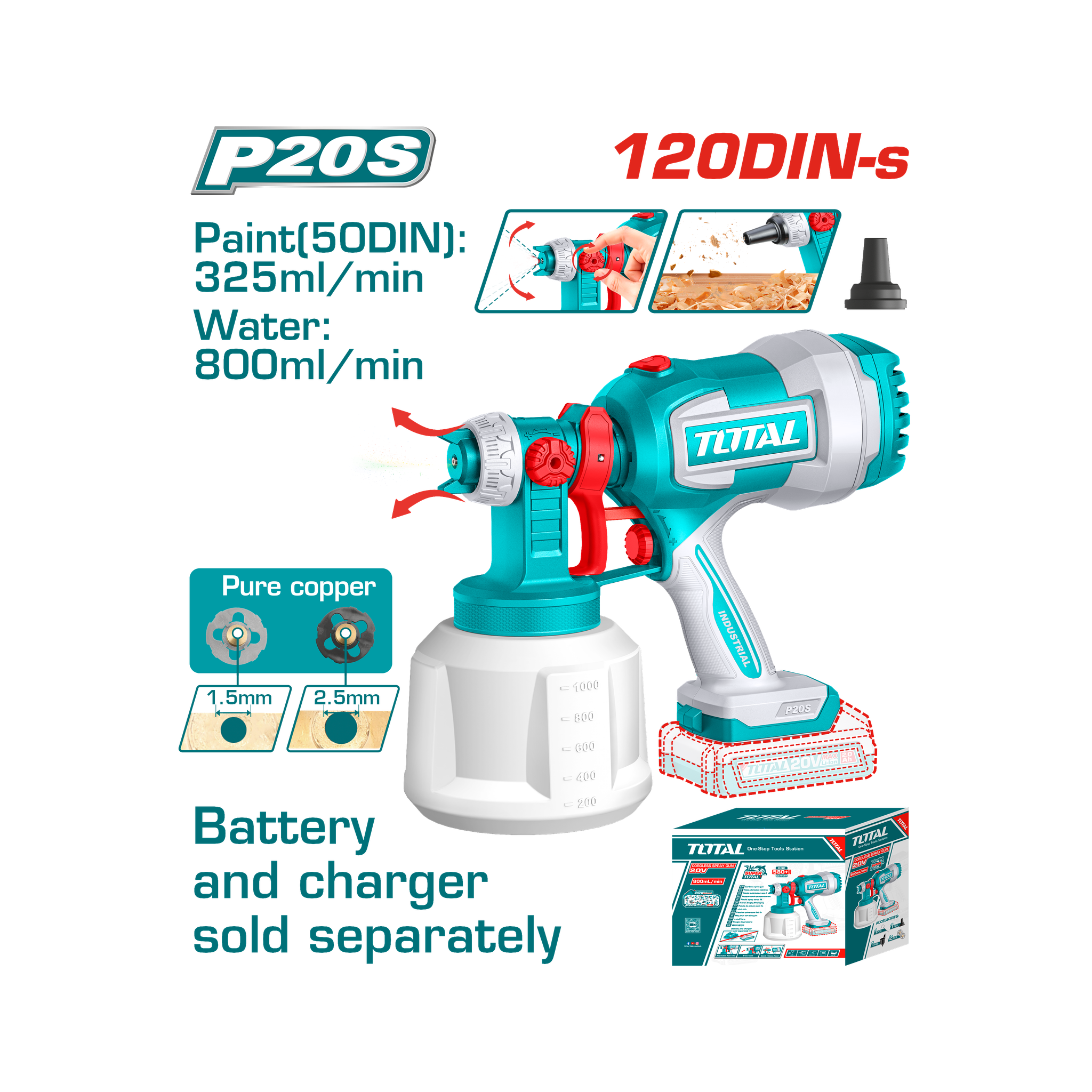 Total Spray Gun 1000ml Li-Ion 20V Battery and Charger Excluded ...
