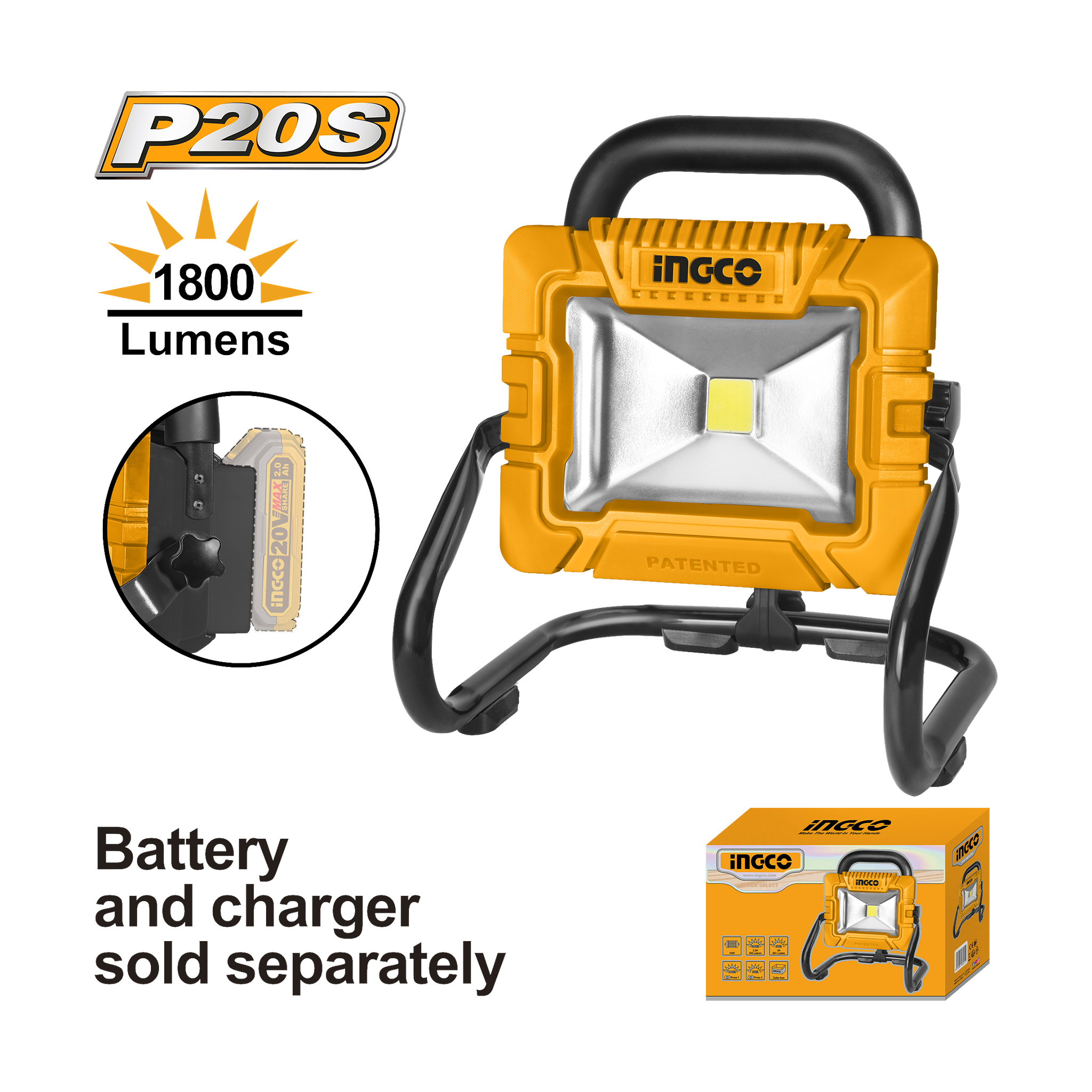 Ingco 20v lithium-ion portable lamp cwli2025 for sale | AHM Online (Pty ...
