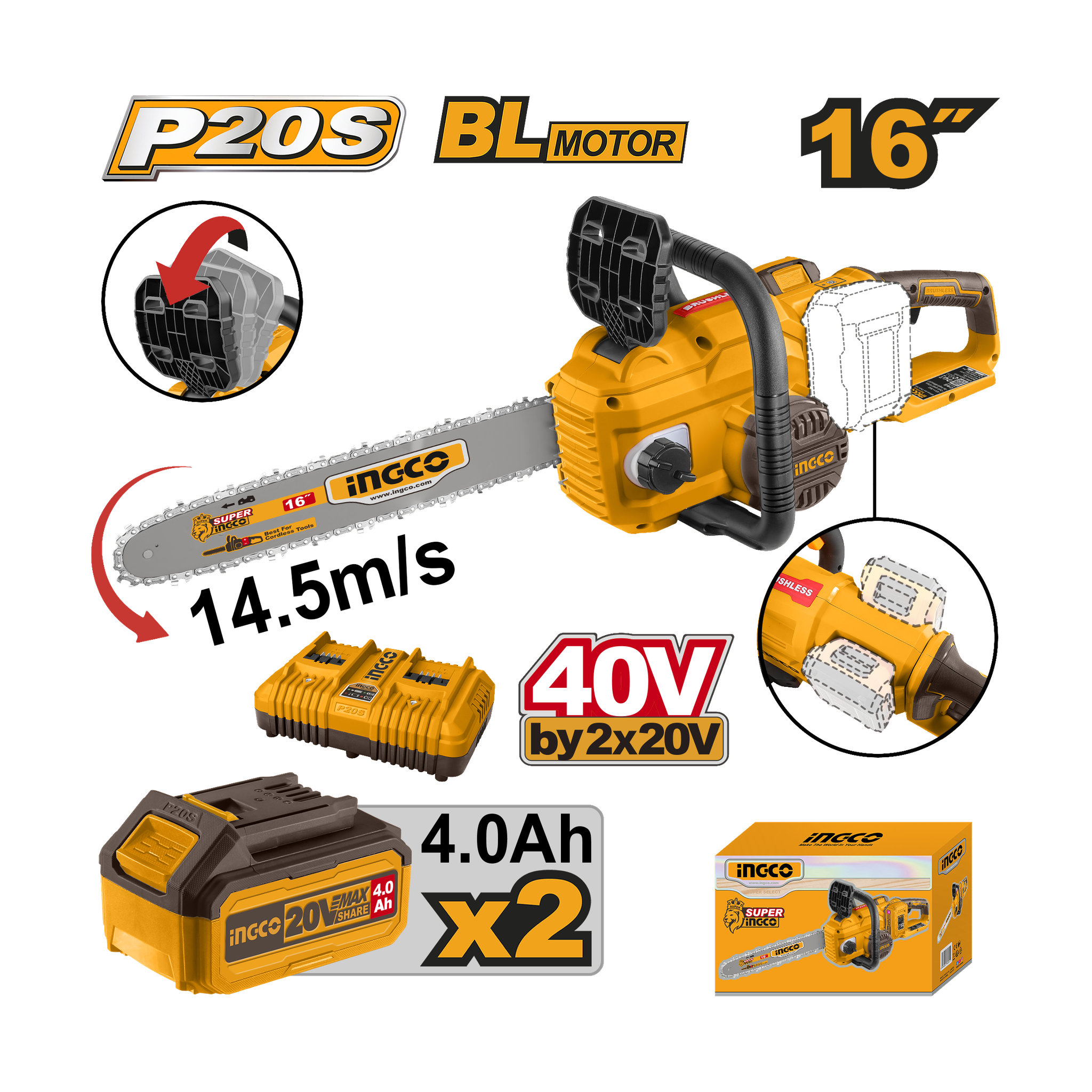 Ingco 40v lithium-ion chain saw cgsli401682 for sale | AHM Online (Pty) Ltd