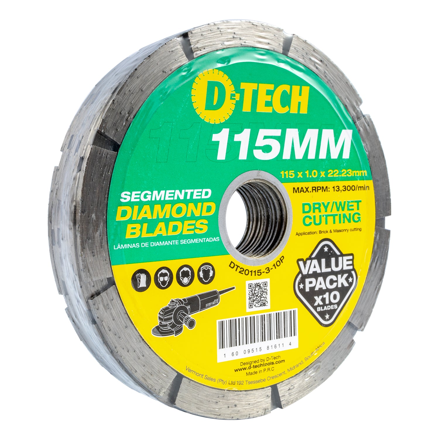 D-Tech Diamond Blade Segmented 115 x 22.23 Brick & Masonry 10Pack | AHM ...